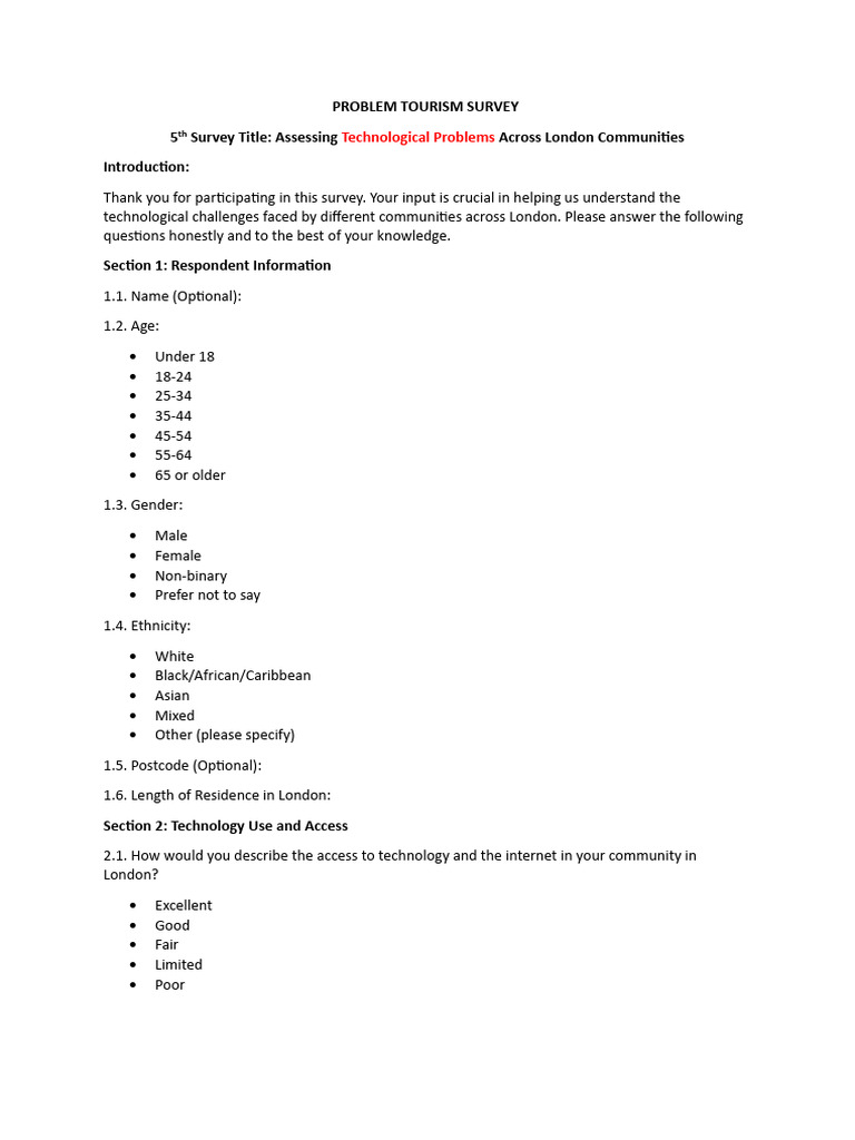 Problem Tourism Survey - Technology | PDF | Internet | Literacy