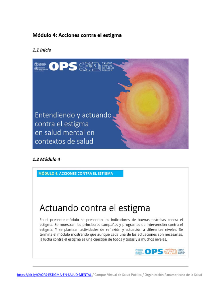 Acciones Globales Contra el Estigma en Salud Mental | PDF