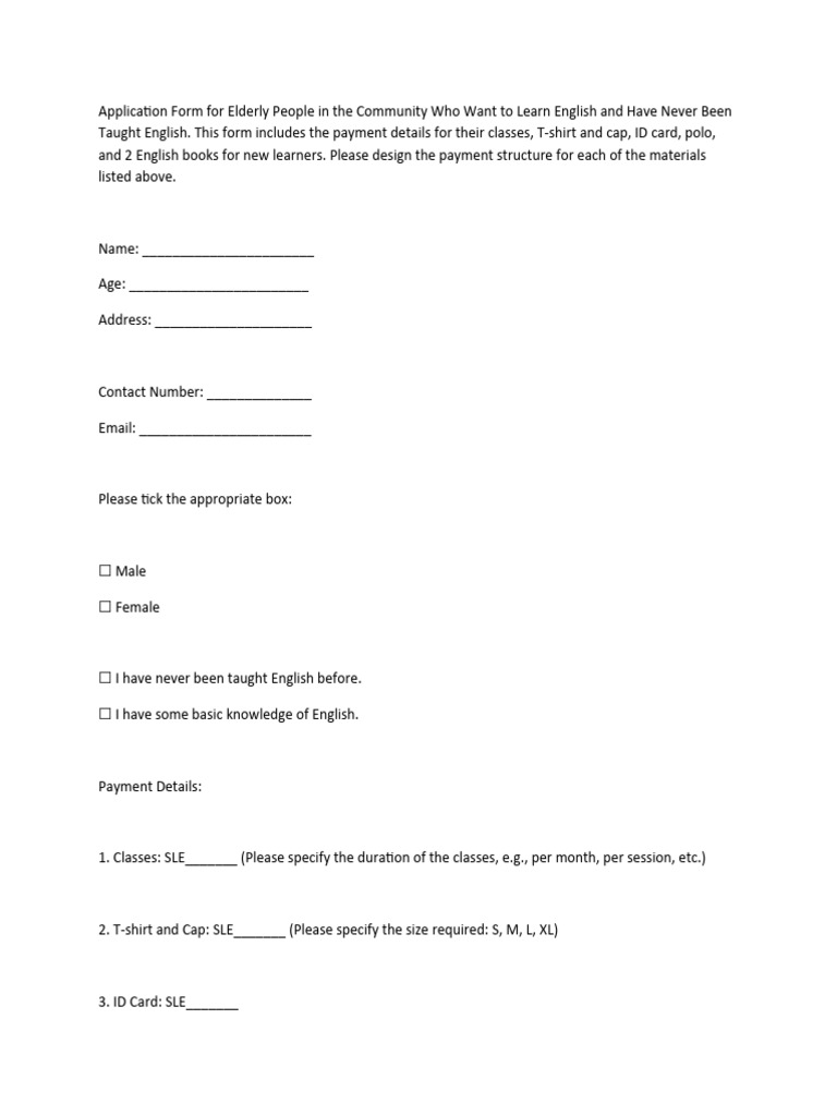 Application For Adult Learning Program | PDF