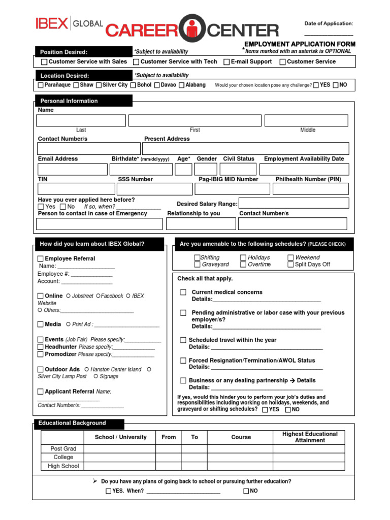 Sample Application For Employment | PDF | Employment | Business