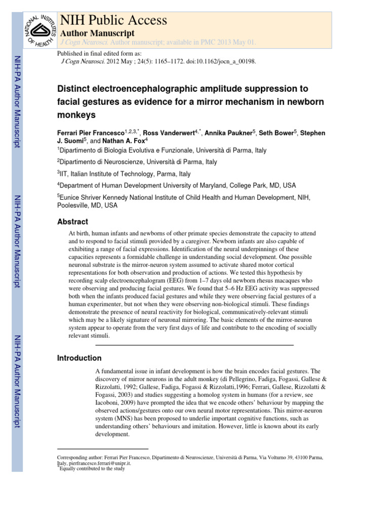 Ferrari Et Al. (2012) Evidence For A Mirror Mechanism in Newborn ...