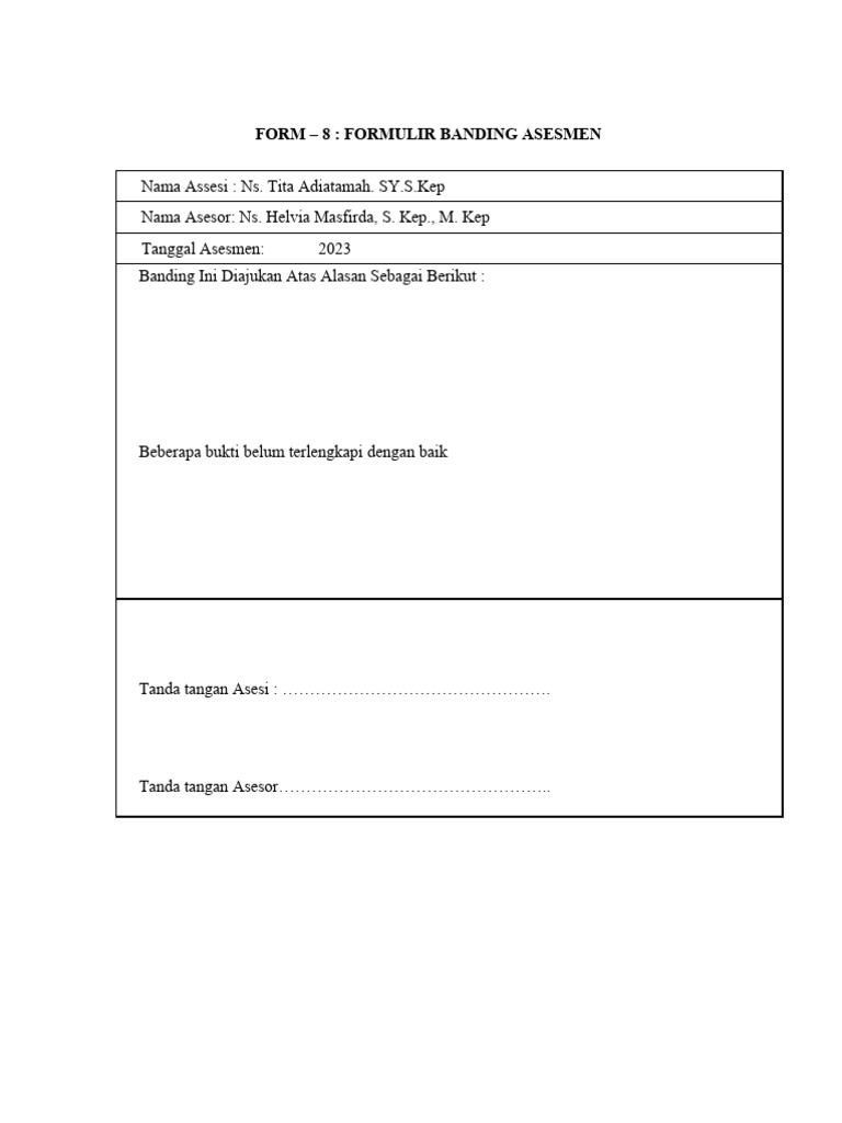 Form - 08 Banding Tita Adiatamah SY | PDF