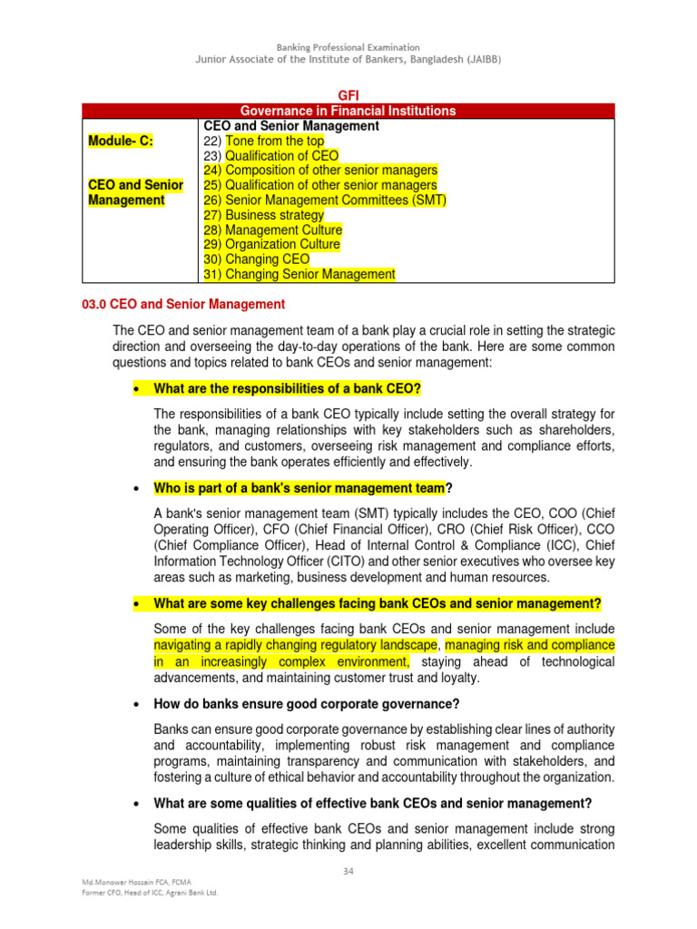 JAIBB - GFI - (Module-C) - CEO and Senior Management | PDF | Strategic ...