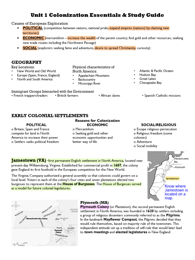 Unit 1 Colonization Highlighted Essentials 2021 | PDF | Atlantic Slave ...