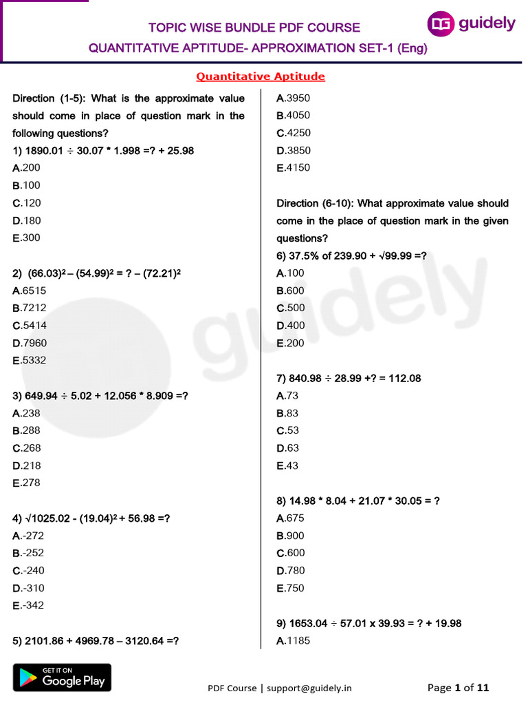 Topic Wise Bundle PDF Course Quantitative Aptitude-Approximation Set-1 (Eng) | PDF | Computing