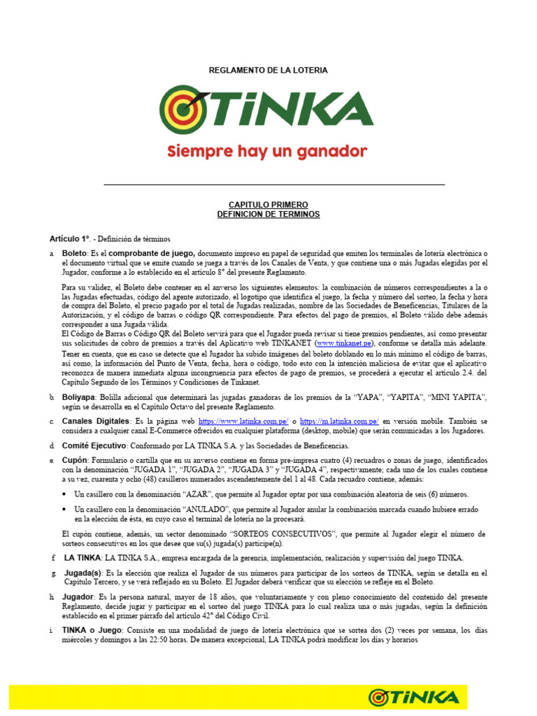 Reglamento Tinka | PDF | Cupón | Red mundial