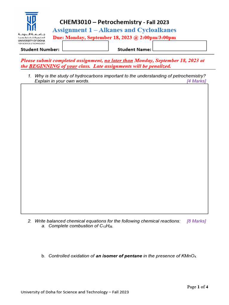 Assignment 1 Alkanes and Cycloalkanes-F23 | PDF | Alkane | Hydrogen ... Assignment 1 Alkanes and Cycloalkanes-F23 | PDF | Alkane | Hydrogen ...