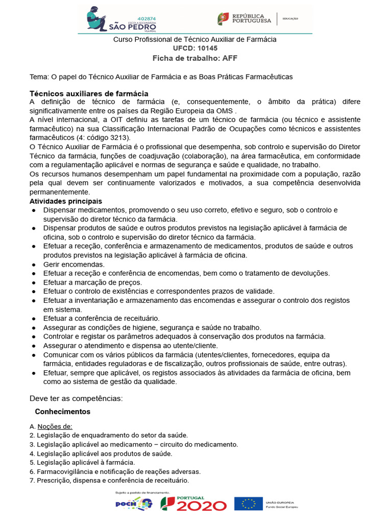 Ficha de Trabalho AFF - UFCD 10145 | PDF