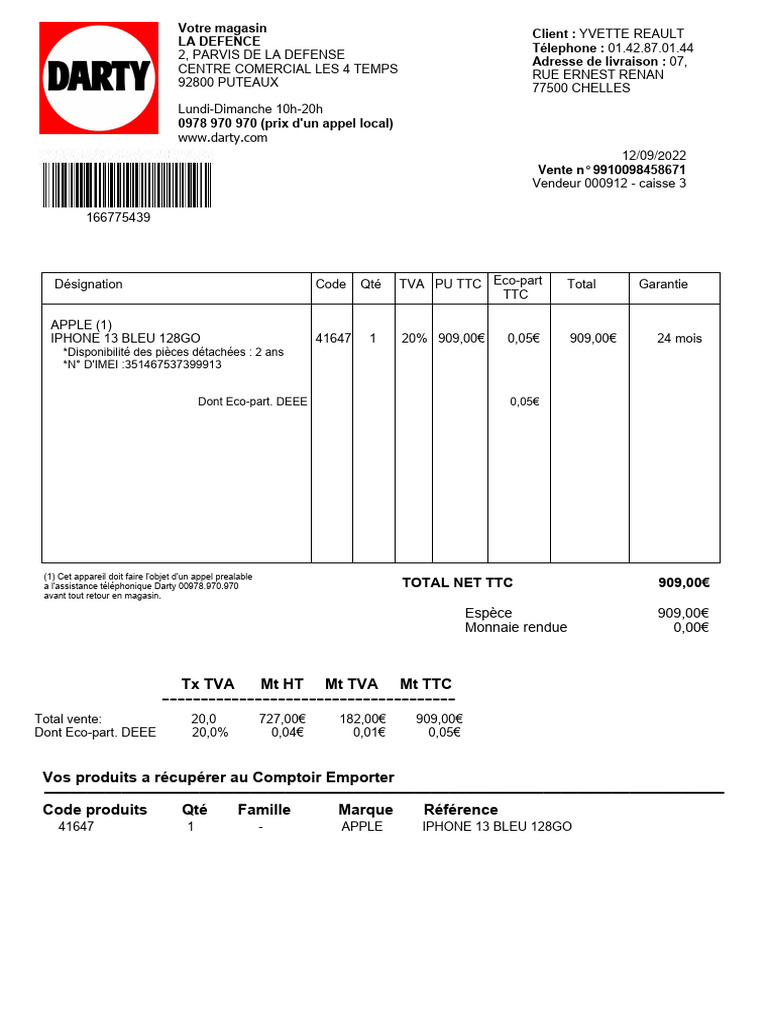 Ma Facture Darty | PDF | Taxe sur la valeur ajoutée | Économie