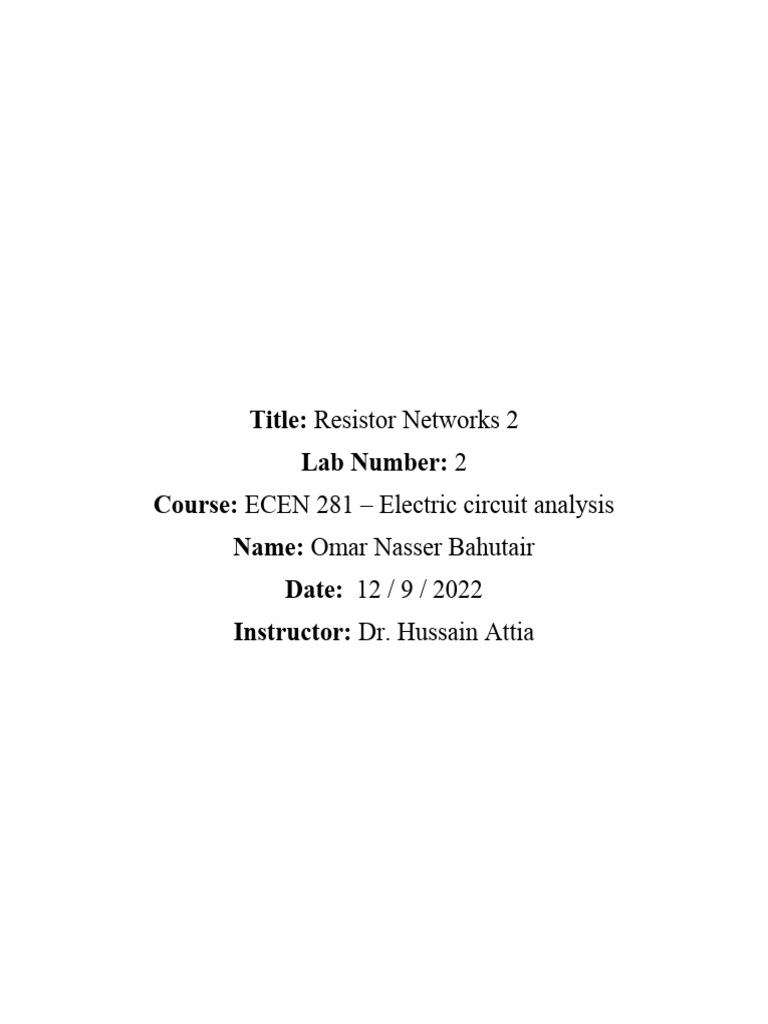 Resistor Network Analysis | PDF | Electrical Network | Resistor
