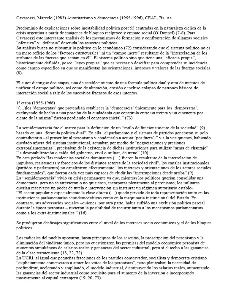 Cavarozzi Autoritarismo y Democracia | PDF | Democracia | Ideologías políticas