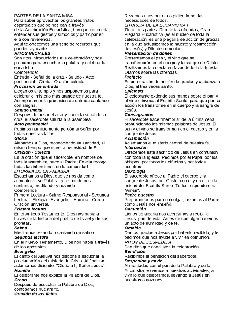 La Santa MIsa | Descargar gratis PDF | Misa (liturgia) | eucaristía