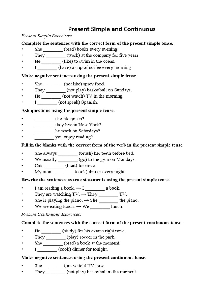 Present Simple and Continuous | PDF | Lunch