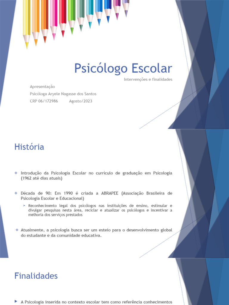 Apresentação Psicólogo Escolar | PDF | Psicologia | Psicologia Educacional