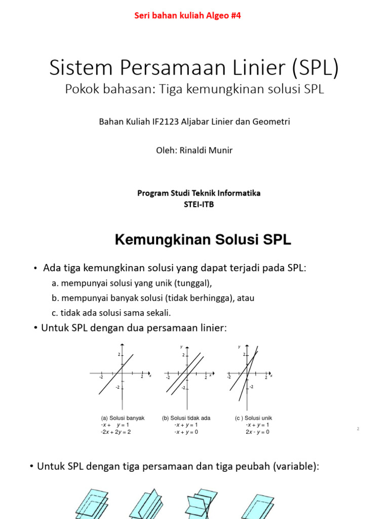 Algeo 04 Tiga Kemungkinan Solusi SPL | PDF | Metode & Bahan Ajar