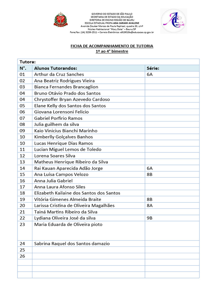 Ficha de Acompanhamento (Tutoria Coletiva) | PDF