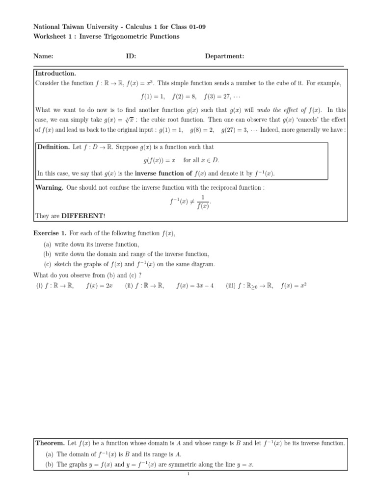 WS1-Inverse Trigonometric Functions | PDF | Function (Mathematics ... WS1-Inverse Trigonometric Functions | PDF | Function (Mathematics ...