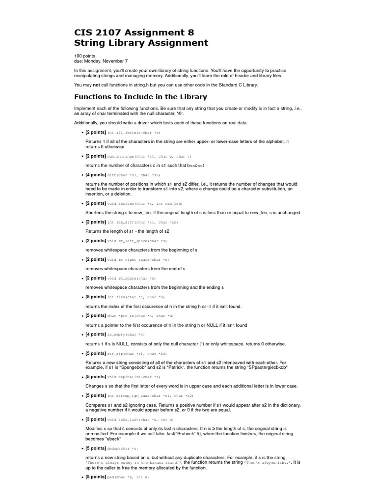 Assignment 08 - String Library | PDF | String (Computer Science ... Assignment 08 - String Library | PDF | String (Computer Science ...