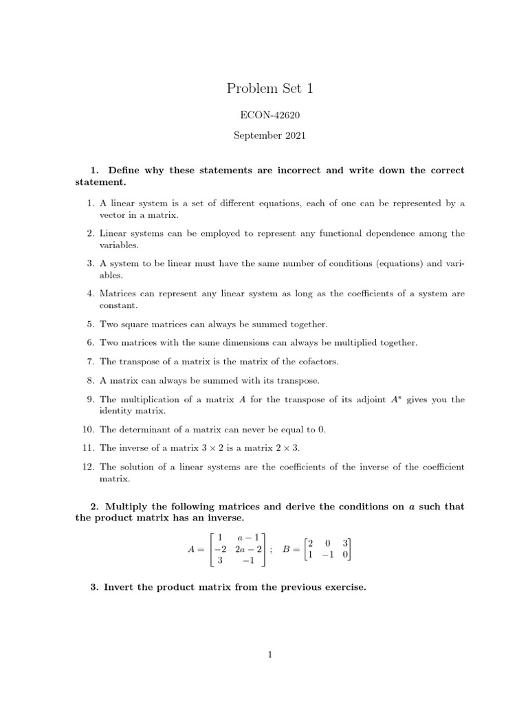 Linear Systems and Matrix Problems | PDF | Science & Mathematics