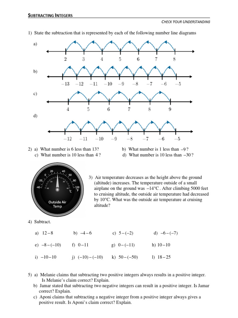 Subtracting Integers: Class 7 Guide | PDF