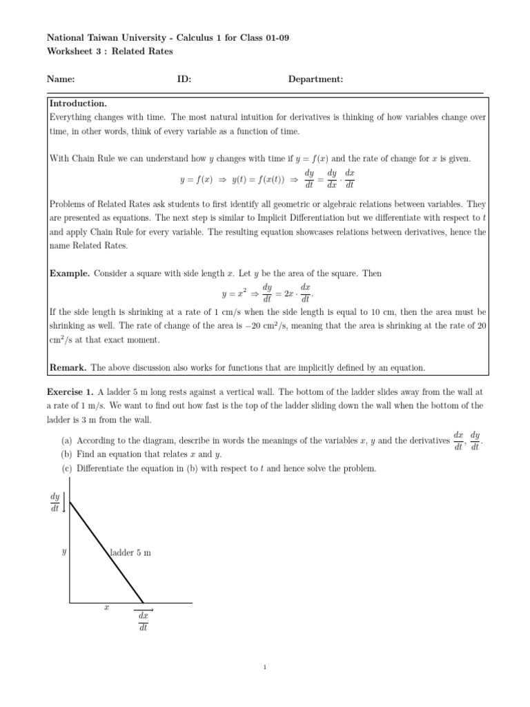 WS3-Related Rates | PDF | Derivative | Equations