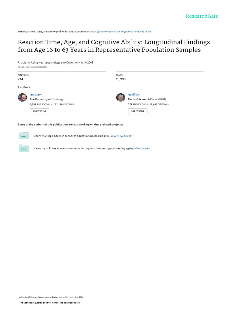 Reaction Time Age and Cognitive Ability Longitudin | PDF | Mental ...