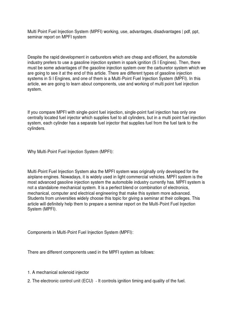 MPFI | PDF | Fuel Injection | Fuels