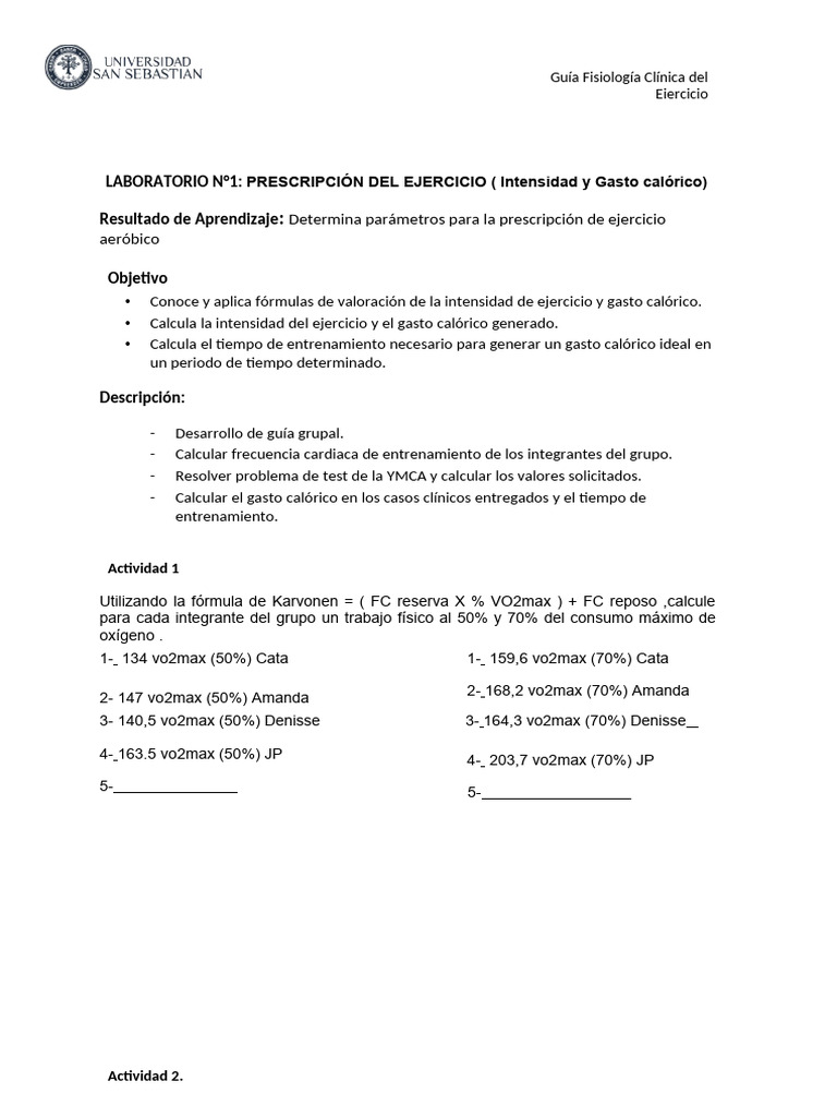 N°1 Lab Prescripción Ejercicio Aeróbico | Descargar gratis PDF | Ejercicio aerobico ...