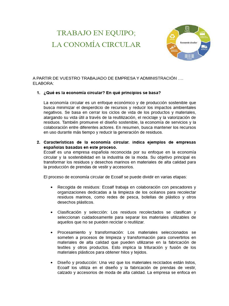 Trabajo Economia Circular | PDF | Reciclaje | Residuos