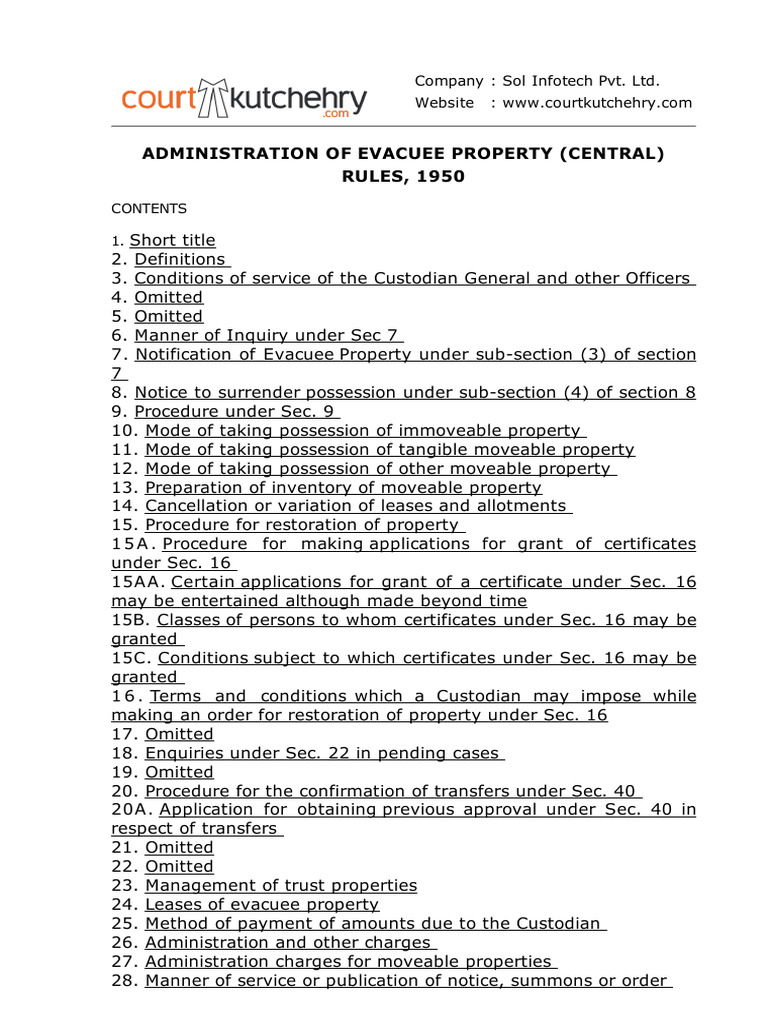 Evacuee Property Administration Rules 1950 | PDF | Lease | Eviction