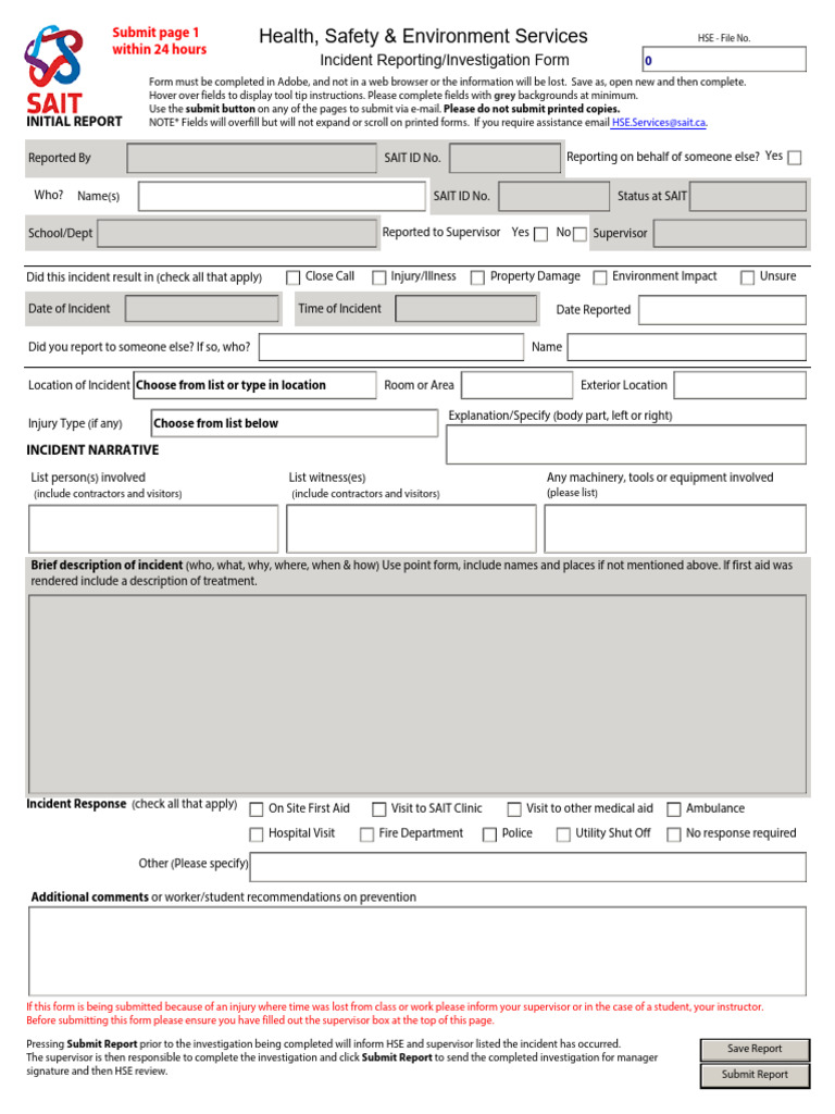 SAIT Incident Reporting Form Guide | PDF | Health Care | Safety