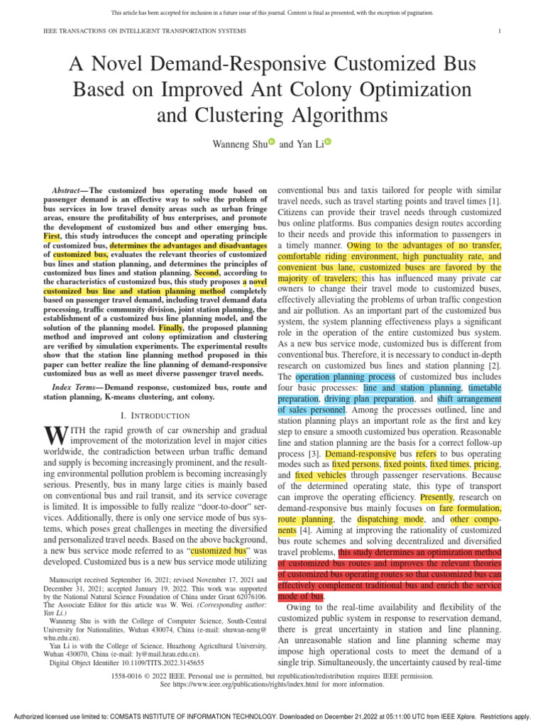 A Novel Demand-Responsive Customized Bus Based On Improved Ant Colony Optimization and ...