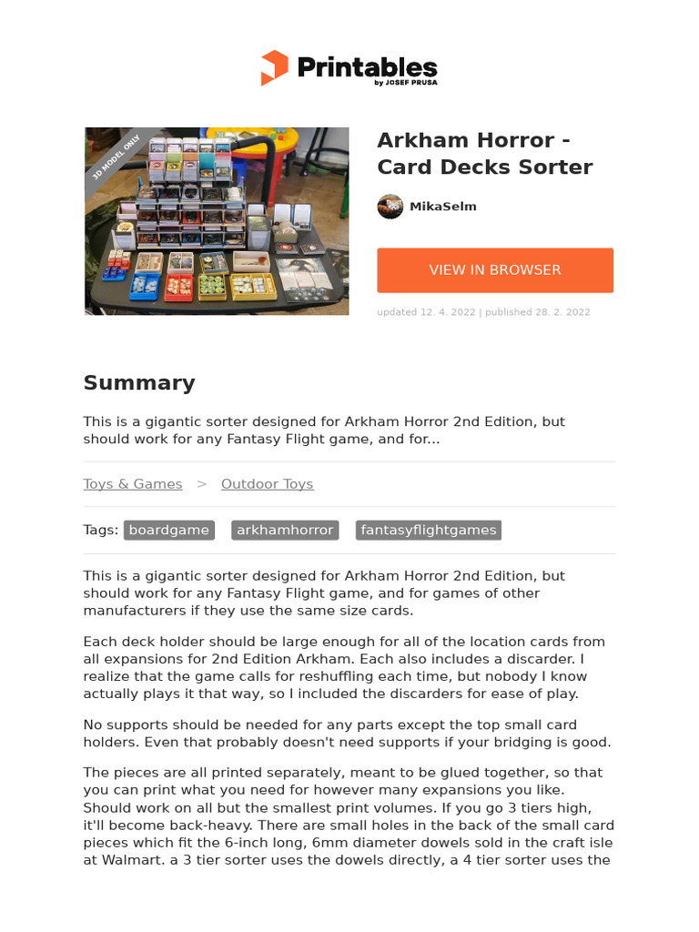 Arkham Horror Card Deck Sorter STL | PDF | Games & Activities | Young Adult