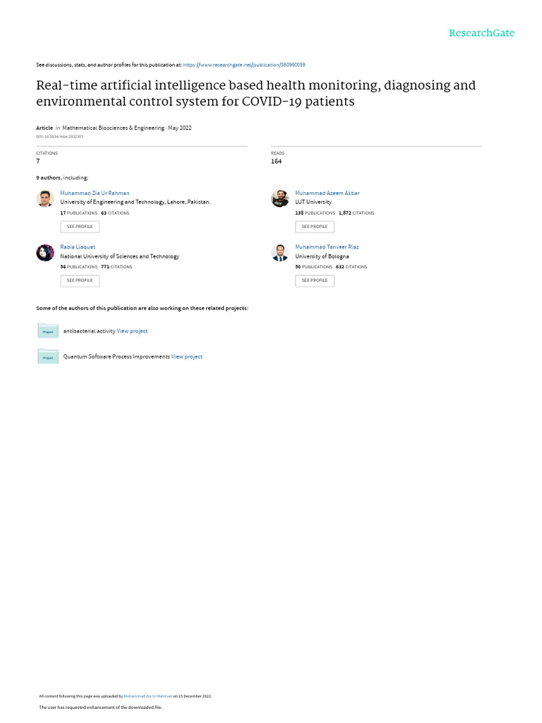 Real-Time Artificial Intelligence Based Health Mon | PDF | Deep Learning | Artificial Neural Network