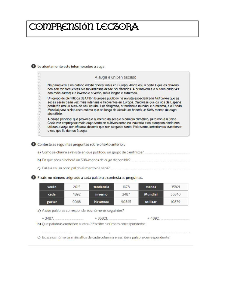Comprension Lectora 1 Galego | PDF