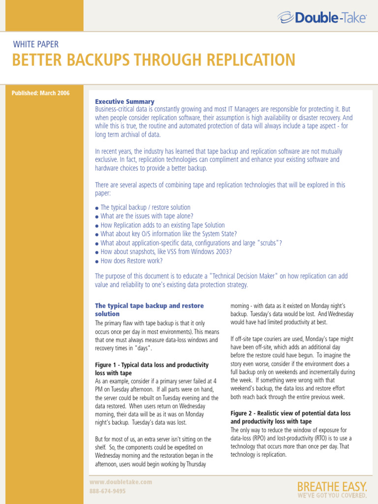 DocInfo When Tape Backup Is Not Enough - Better Backups Through Replication | PDF | Backup ...