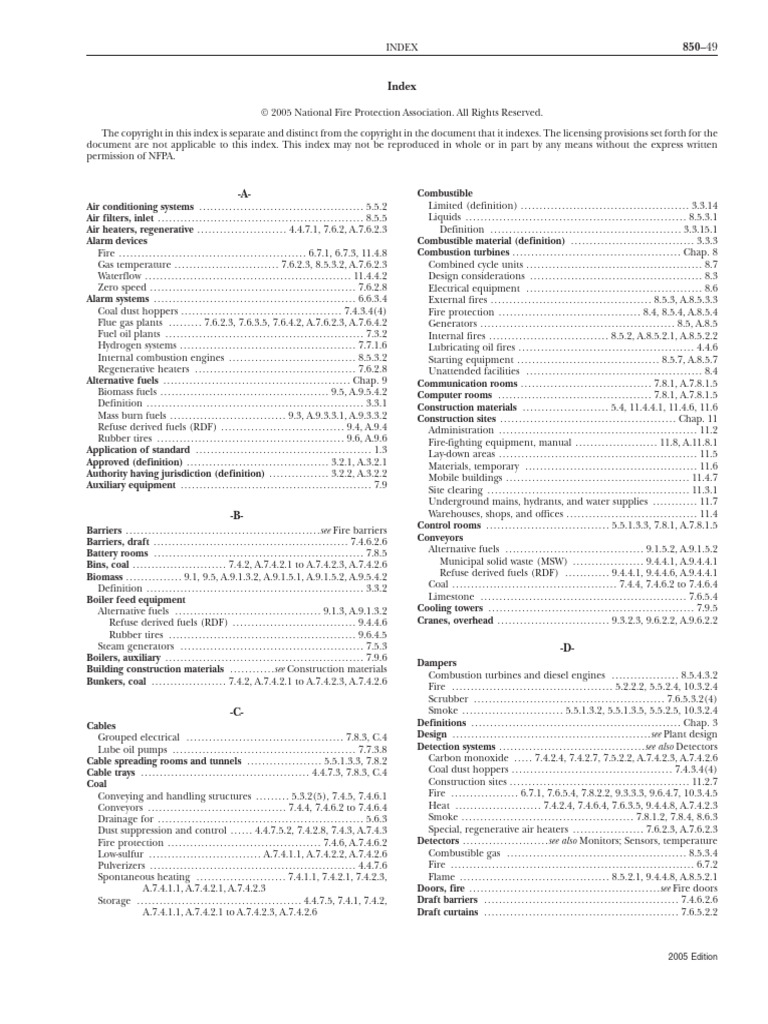 Indice NFPA 850-05 | PDF | Energy Technology | Chemistry