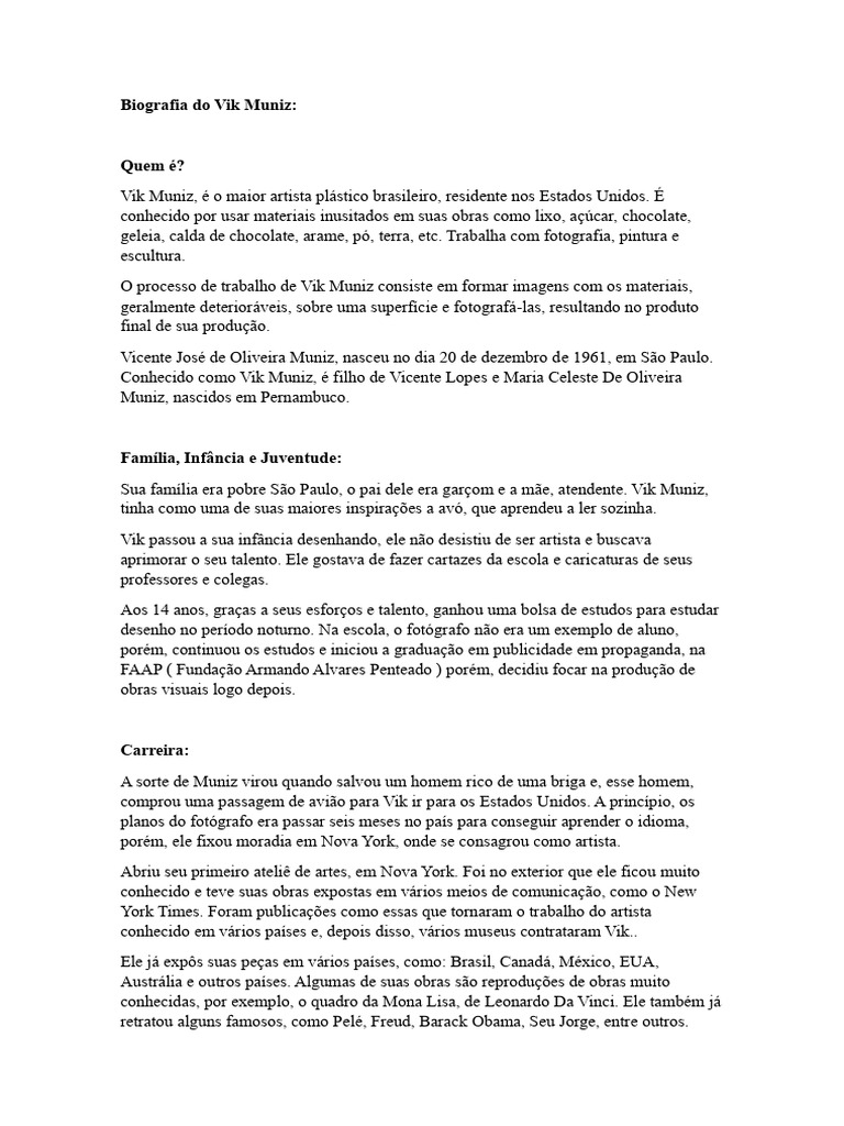 Vik Muniz: Biografia Resumida | PDF