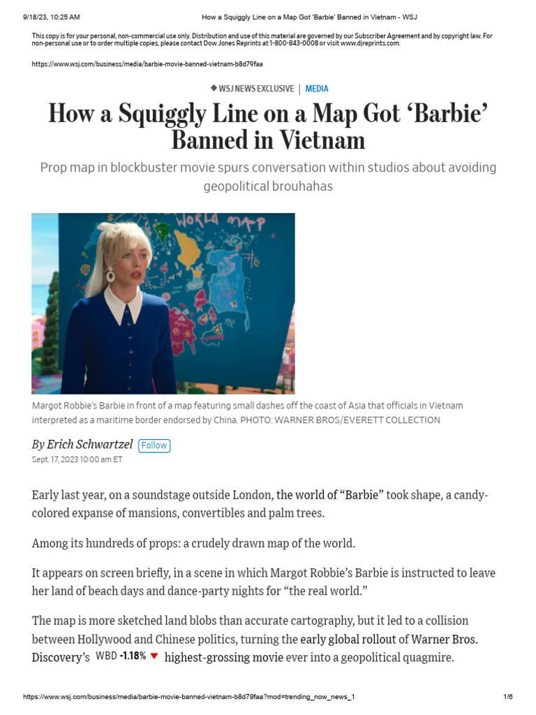 How A Squiggly Line On A Map Got Barbie' Banned in Vietnam - WSJ | PDF ...