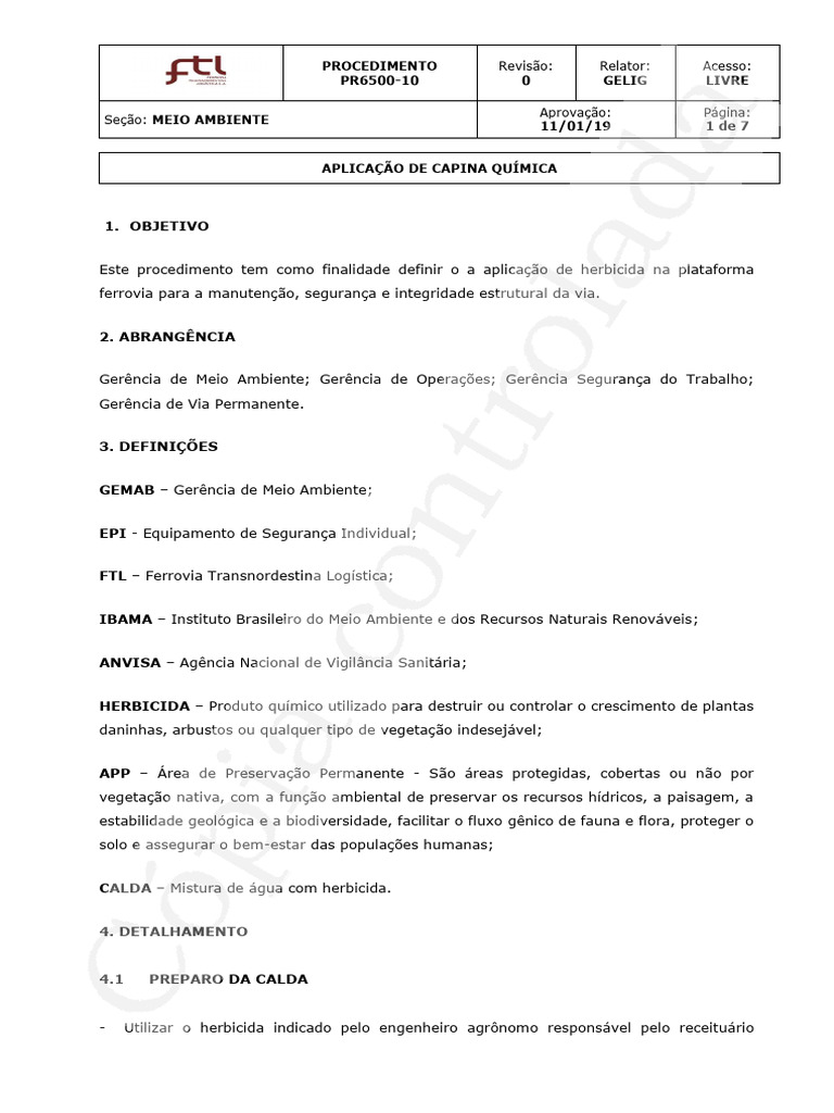 10-PR 6500-10 Aplicação de Capina Química | PDF | Desperdício | Química