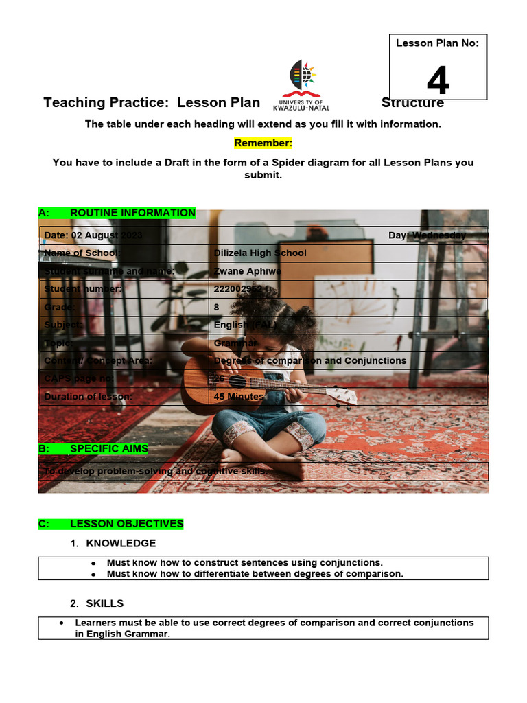 Lesson Plan 4 | PDF | Lesson Plan | Adjective