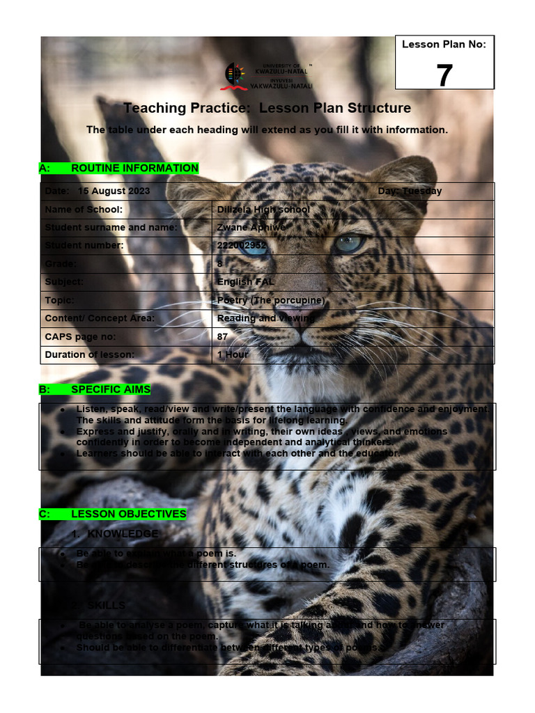 Lesson Plan 7 | Download Free PDF | Poetry | Metre (Poetry)