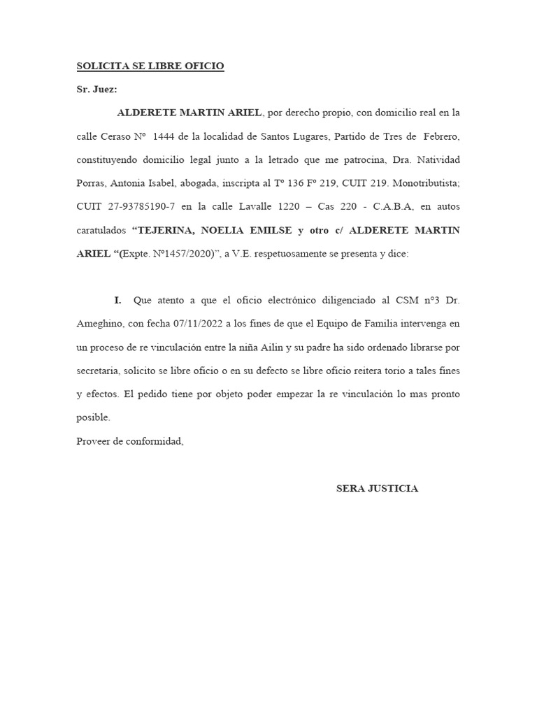Solicitud de Libre Oficio Judicial | PDF