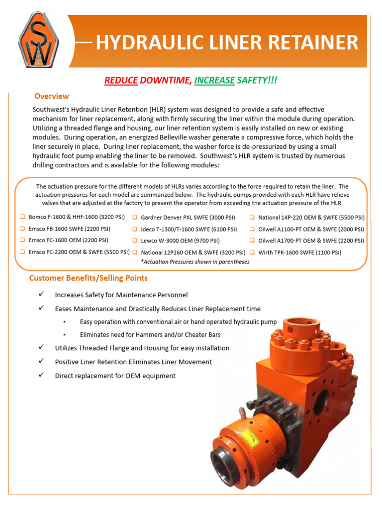 Hydraulic Liner Retention System | PDF | Pump | Actuator