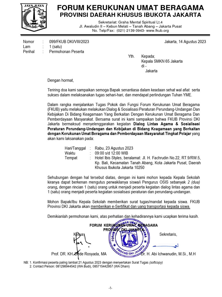 Undangan SMKN 65 Jakarta | PDF