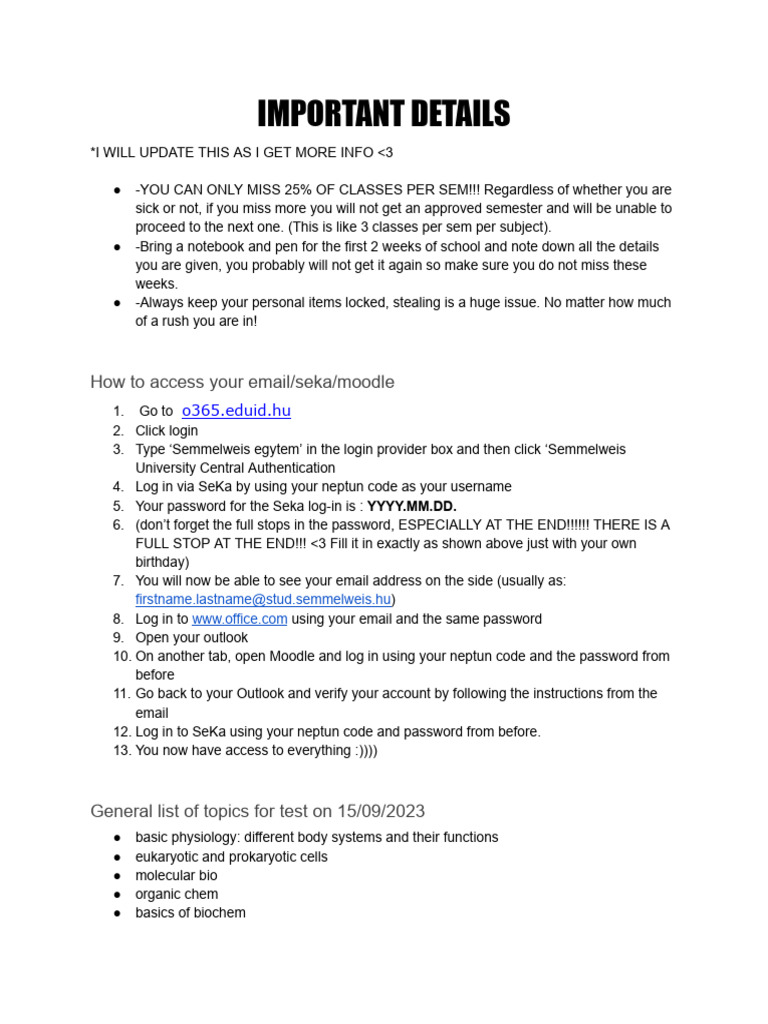 Important Details | PDF