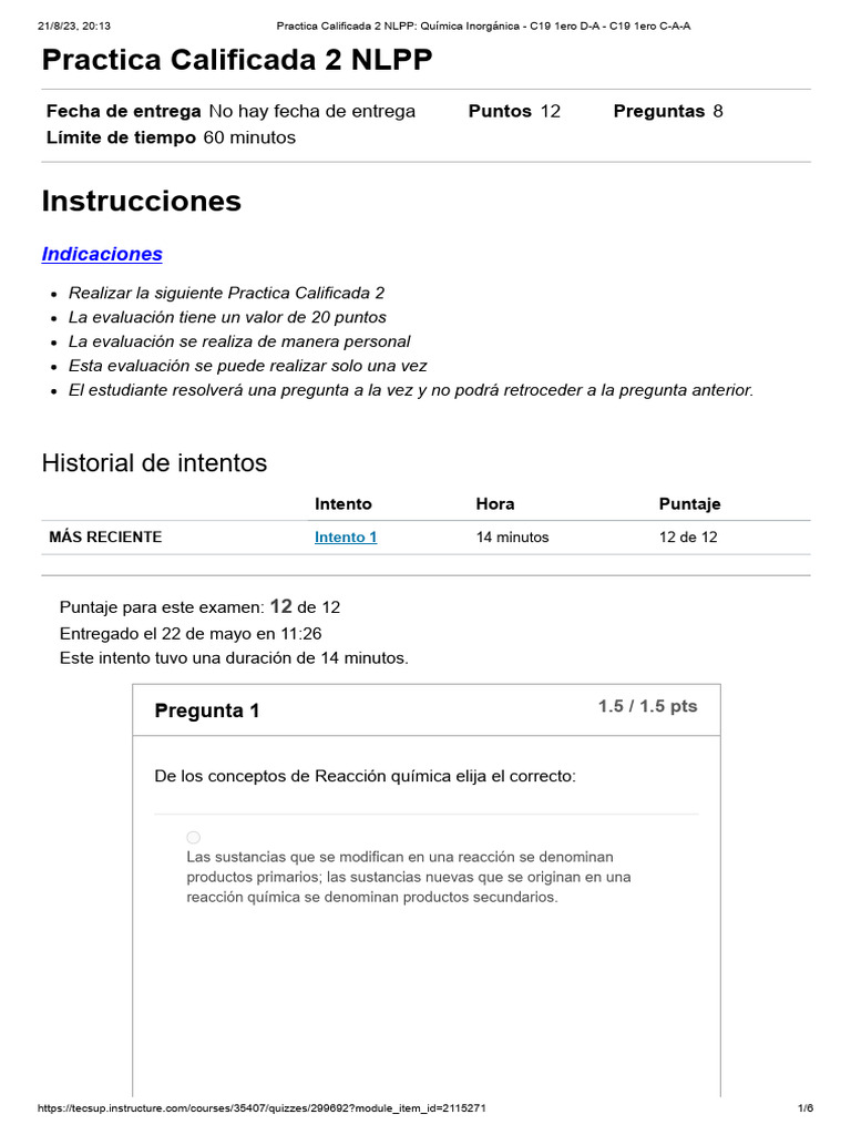 Practica Calificada 2 NLPP - Química Inorgánica - C19 1ero D-A - C19 ...