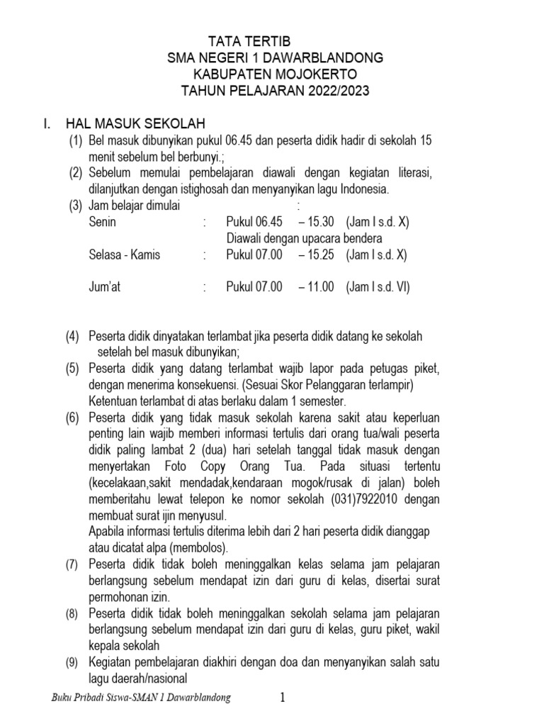 Tata Tertib Siswa 2022-2023 | PDF