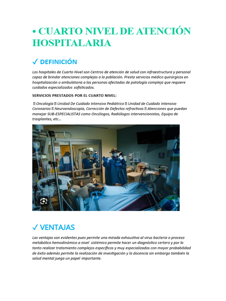 Cuarto Nivel de Atención Hospitalaria | PDF | Hospital | Medicina de Cuidados Intensivos