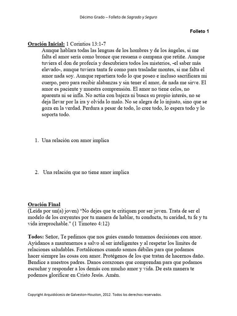 Sacred and Safe 10th Grade Handouts Spanish | PDF | Violación | Amor